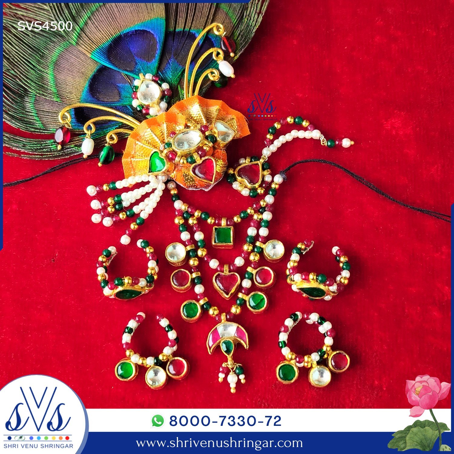 Jadau Shishfool - Combo (Silver) - Shri Venu Shringar - Nathdwara