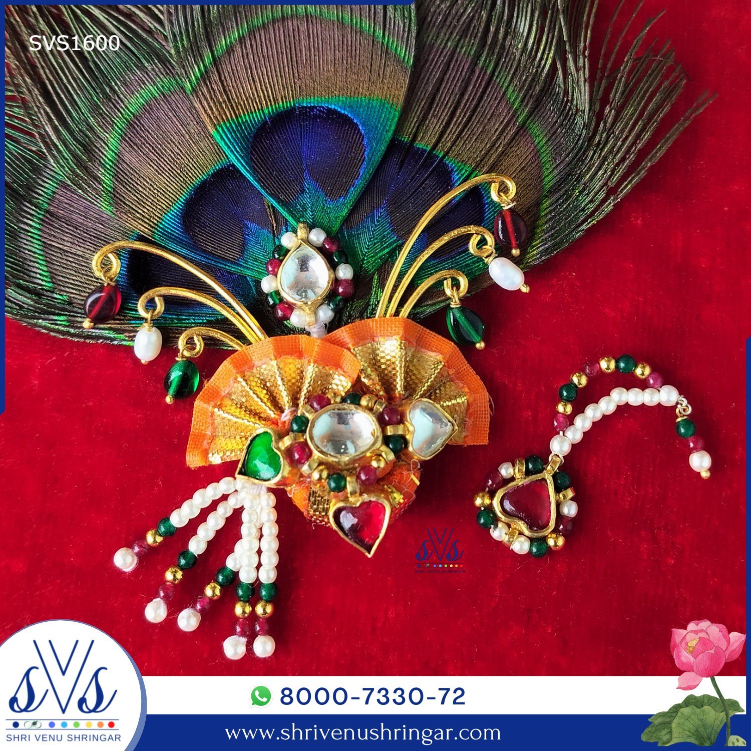 Jadau Shishfool - Combo (Silver) - Shri Venu Shringar - Nathdwara